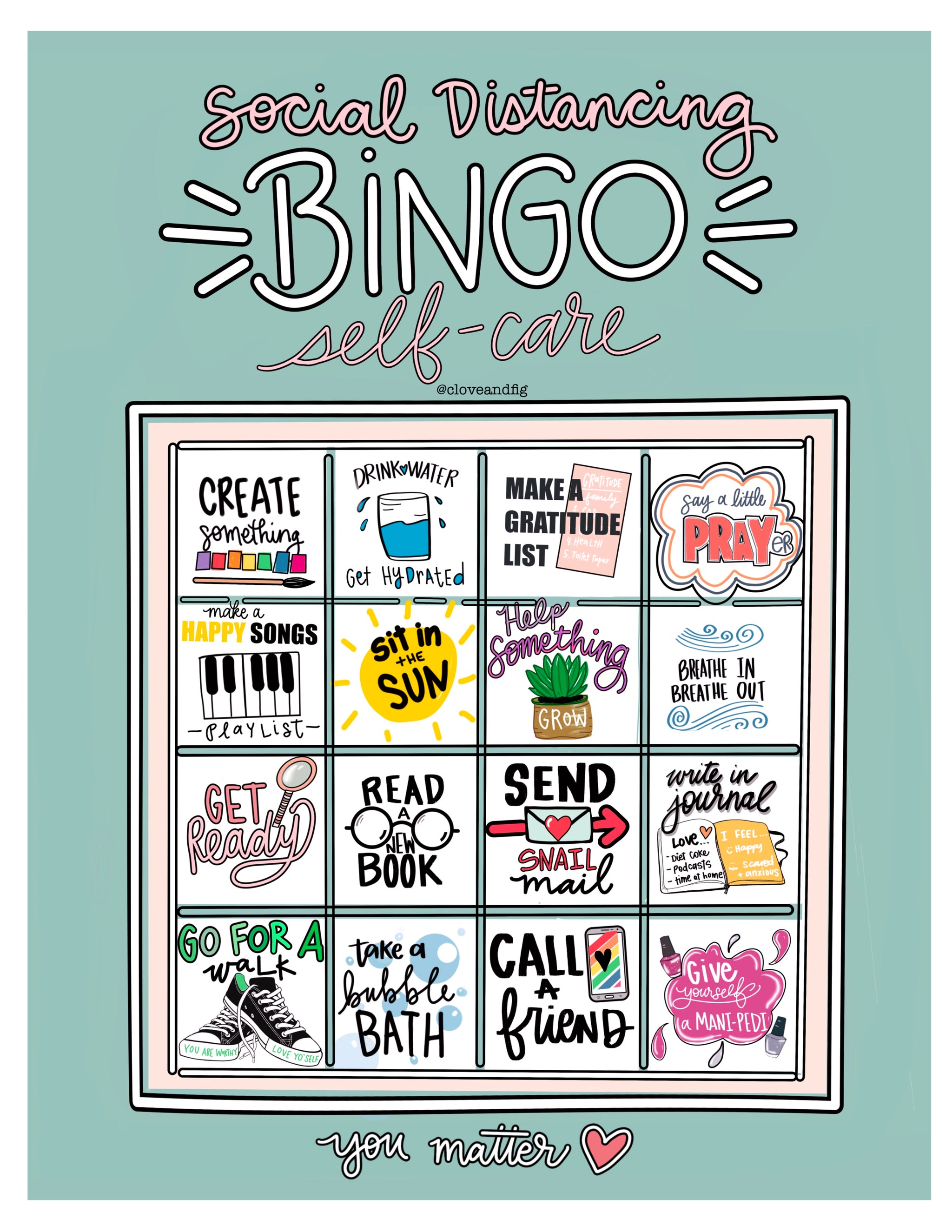 Self-Care Bingo – CLOVE + FIG